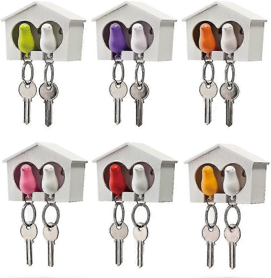 Key Tray, Drum Key Ring Rack With Two Sparrows Design White / Pink ...
