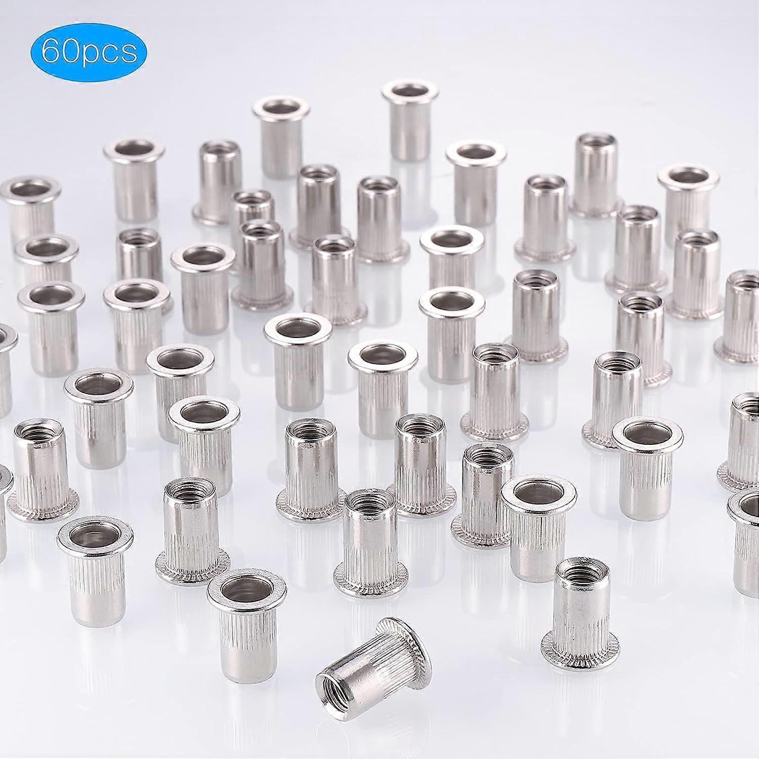 60 Pieces 304 Stainless Steel M8 Rivet Nut Flat Head Blind Nut Threaded ...