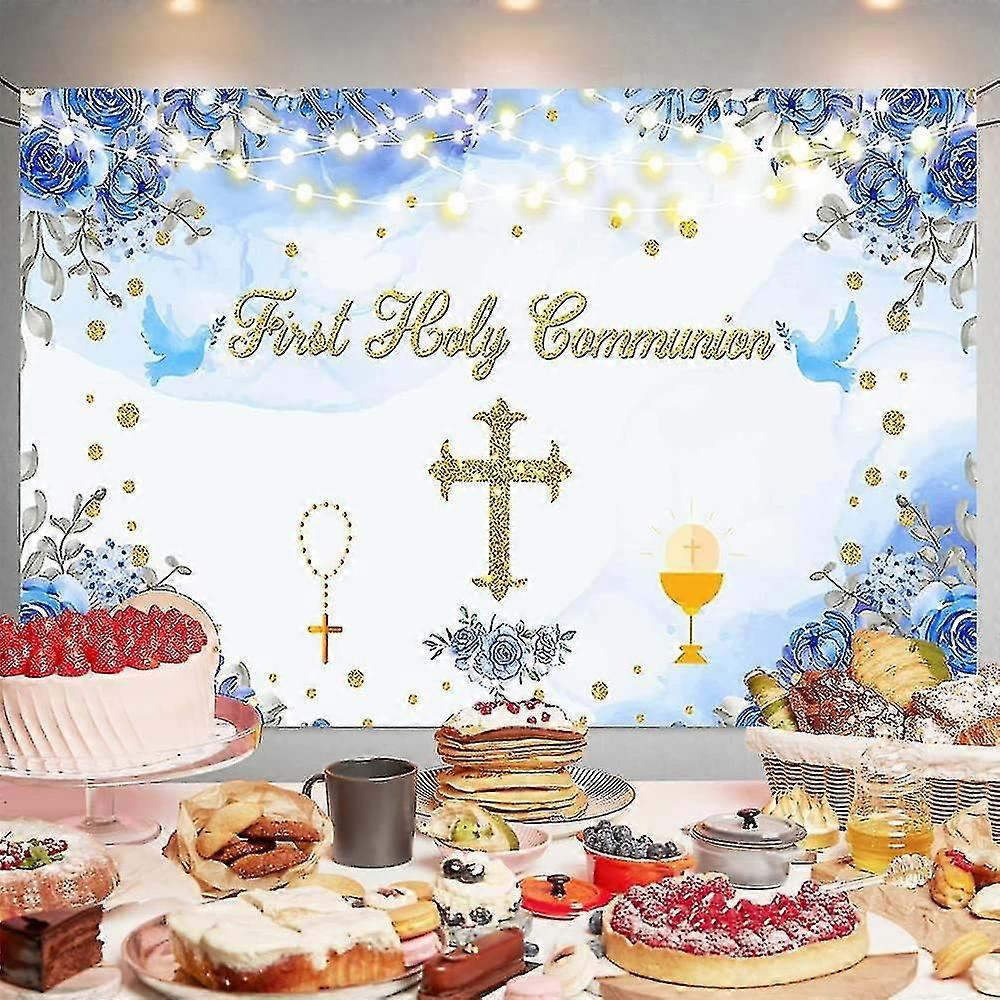 First Holy Communion Backdrop Banner Christening Baptism God Bless ...