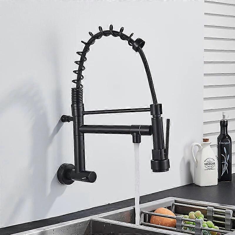 Matte Black Kitchen Sink Faucet Embedded In Wall Mixer Tap No Pipe Dual ...