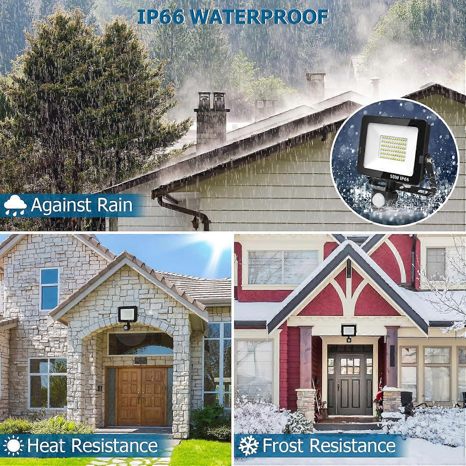 AURA 50W 5000 Lumen LED Floodlights with PIR Sensor, IP66 Waterproof ...