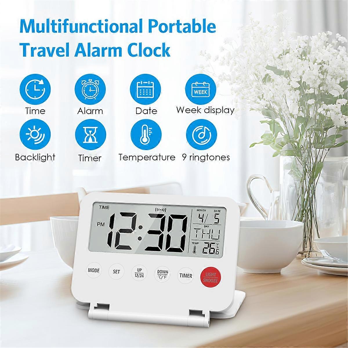 Travel Alarm Clock,Portable Digital Alarm Clock,White | Fruugo UK