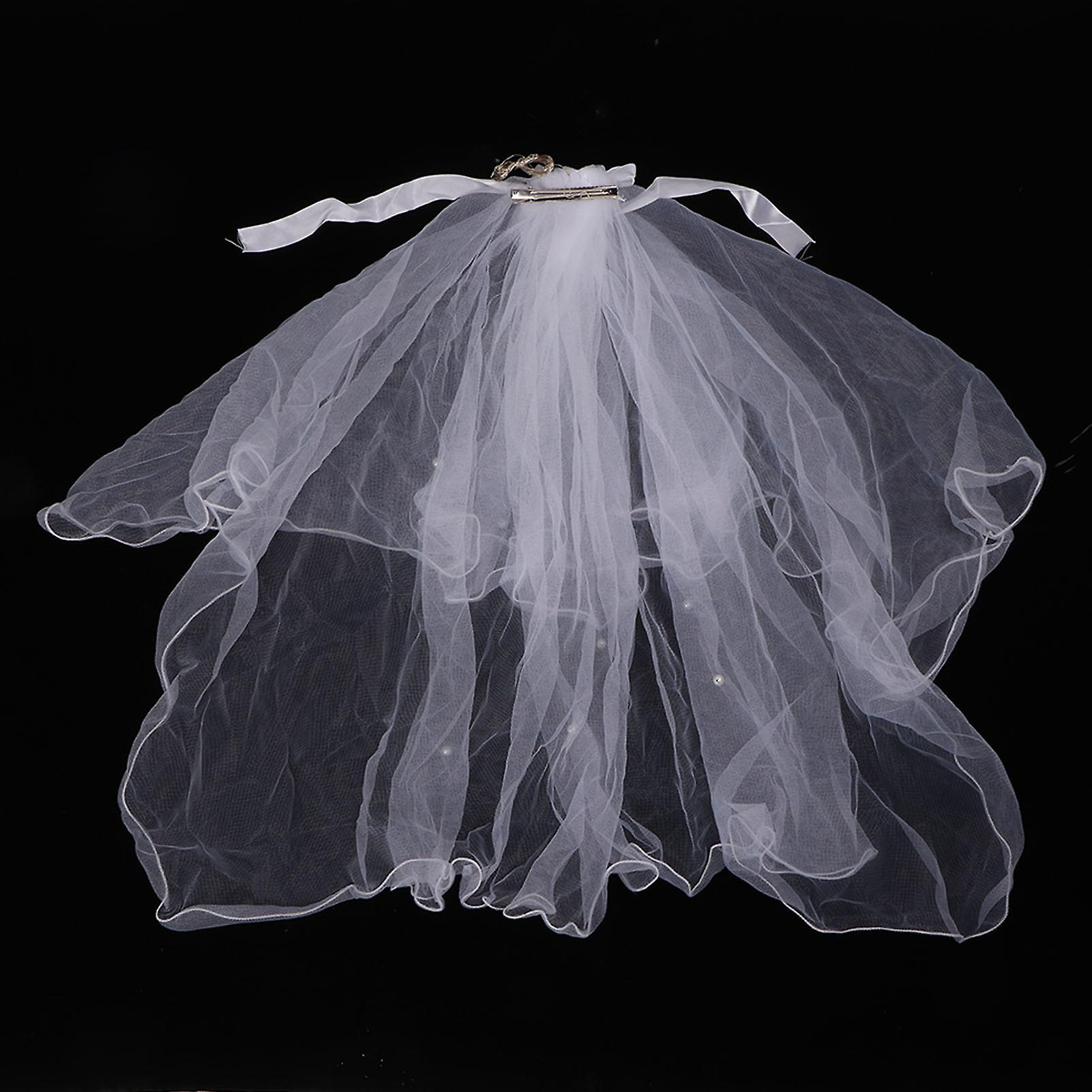 Glowing Veil Light Up Mesh Veil 2 Tier Warm Lighting With Beads For ...