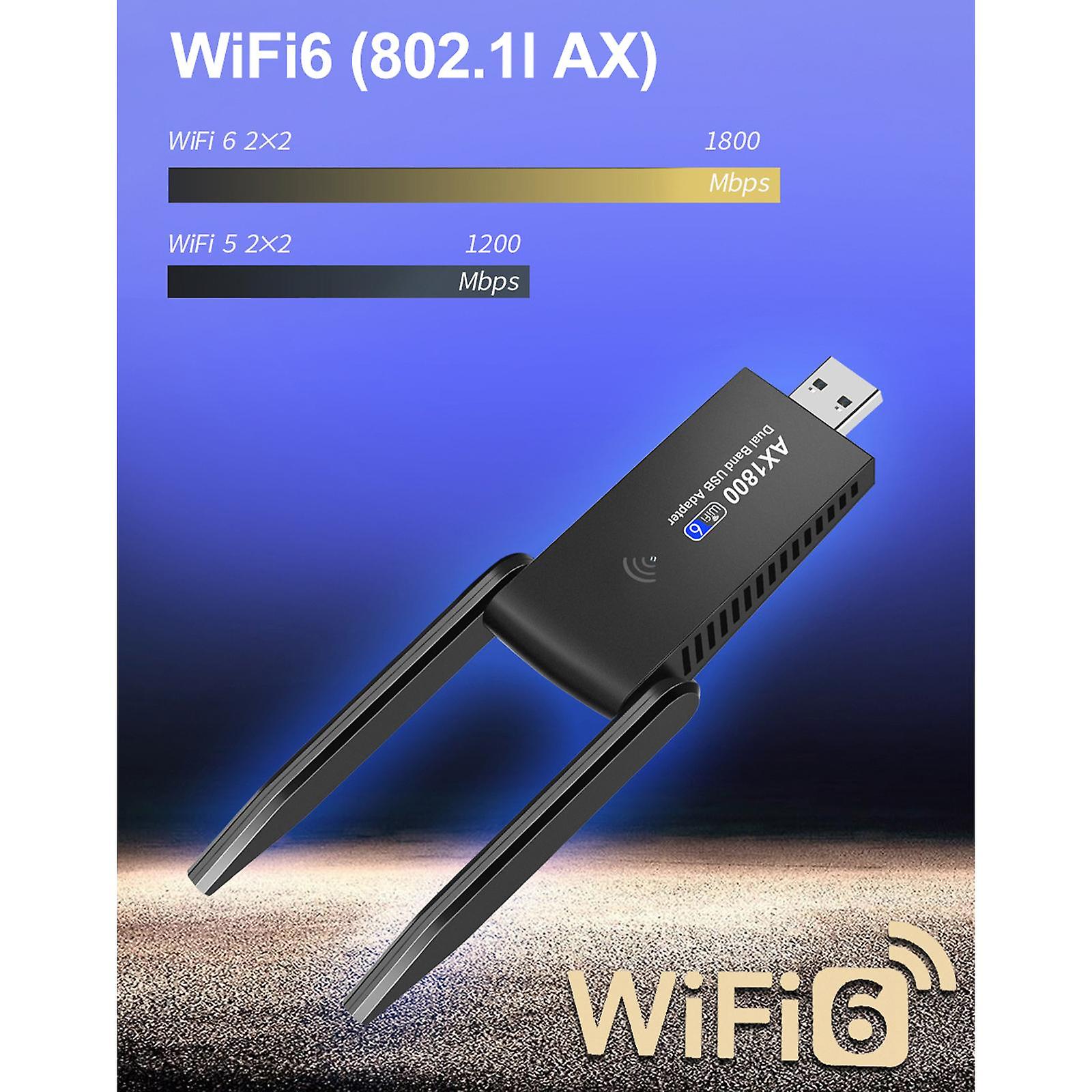 USB WiFi Adapter 1800Mbps Dual Band W/ External Antenna WiFi 6 for PC ...