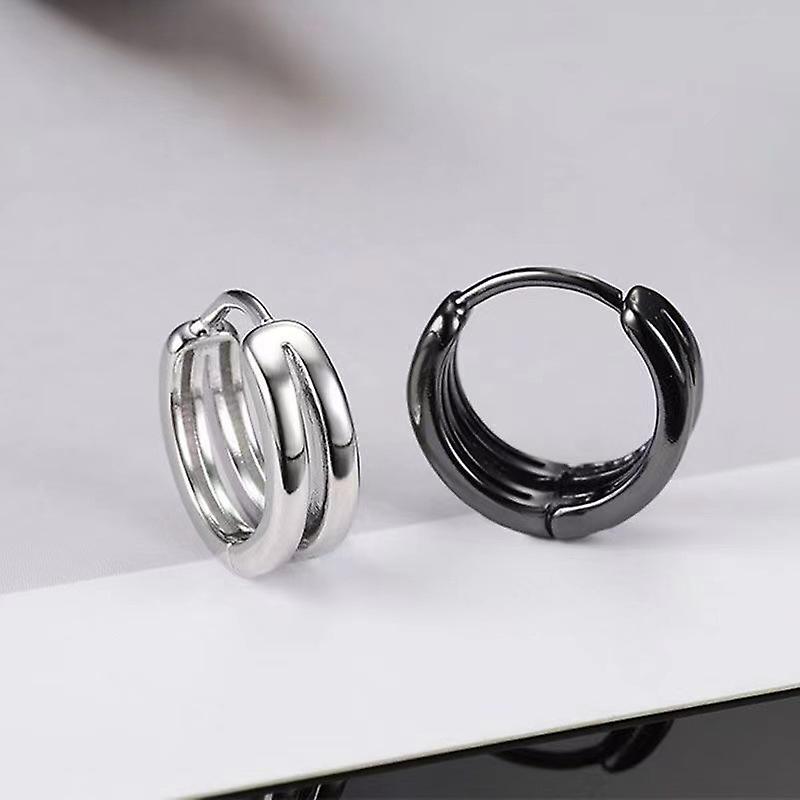 Stainless Steel Hoop Earrings For Men Punk Multilayer Round Double Ring ...