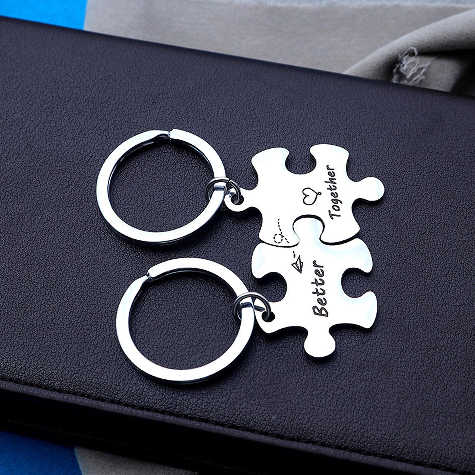 2Pcs Couple Keychain Necklace Together Better Puzzle Stainless Steel ...