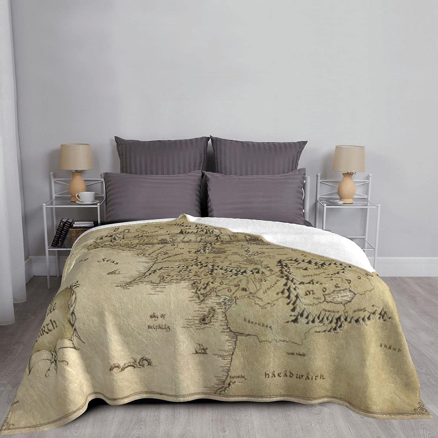 Retro Middle Earth Map Throw Blanket;ch Soft Flannel Fleece Travel ...