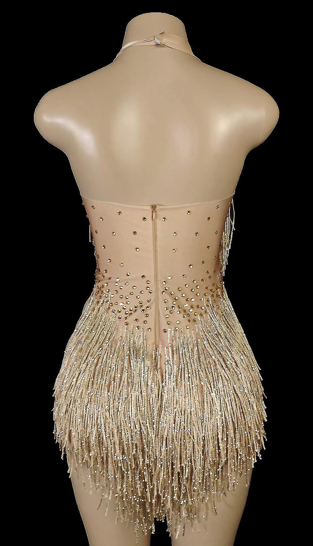 Sparkly Rhinestones Fringes Bodysuit Women Nightclub Outfit Glisten ...