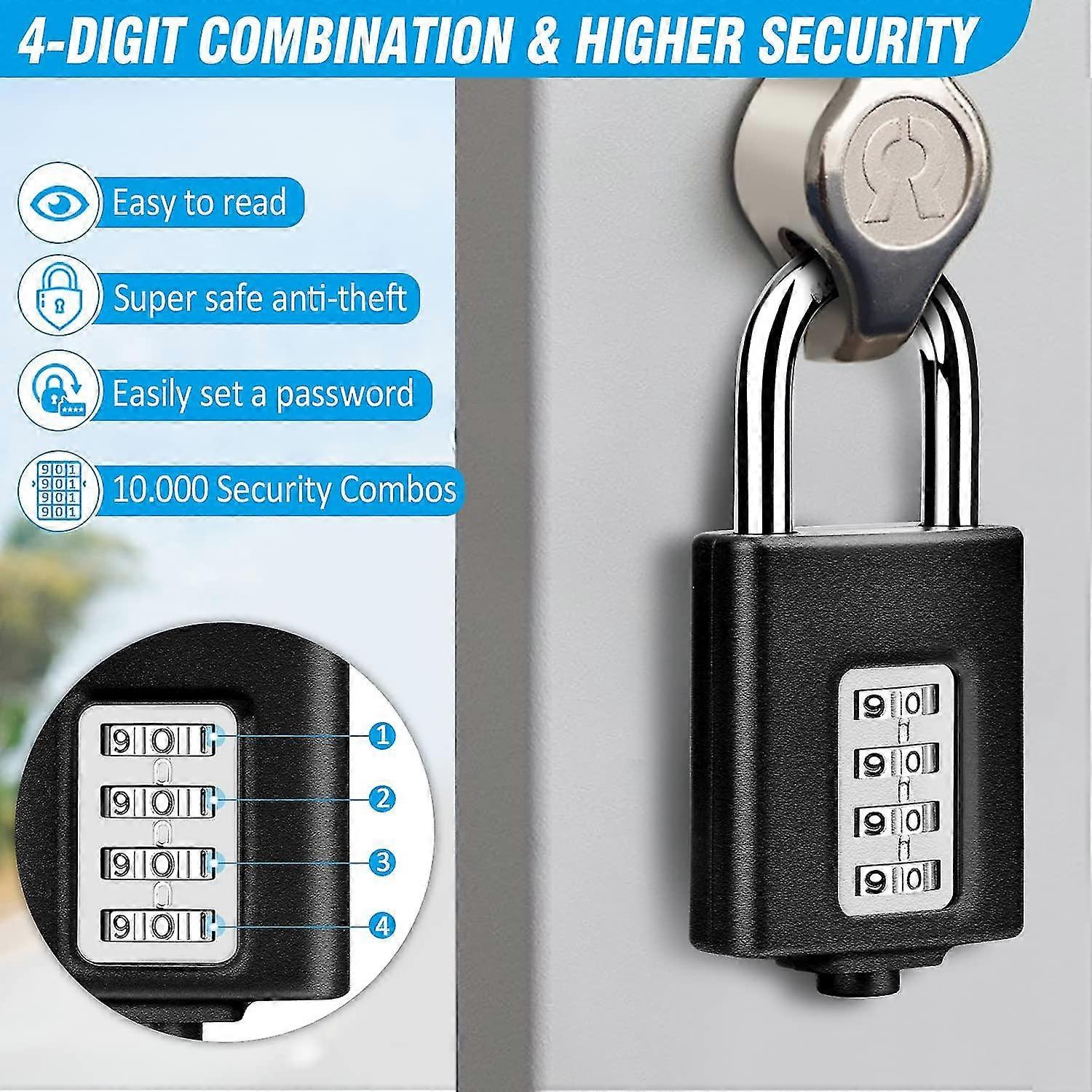 locker Code Padlock 4 Digit Outdoor Resettable Small Combination ...