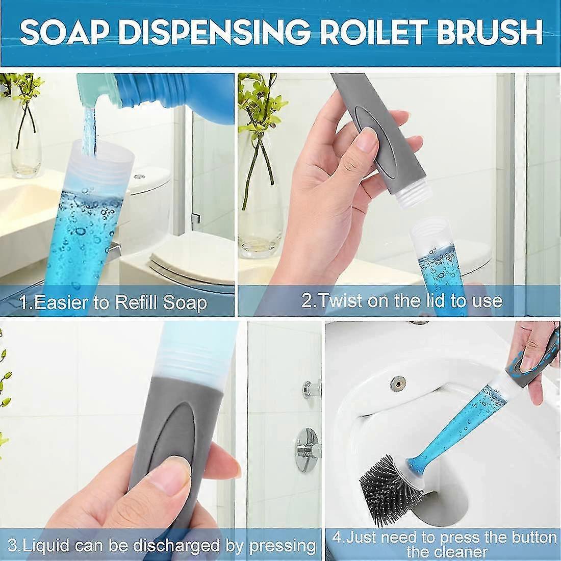 Silicone Toilet Brush, Soap Dispensing Toilet Brush With Holder, No ...