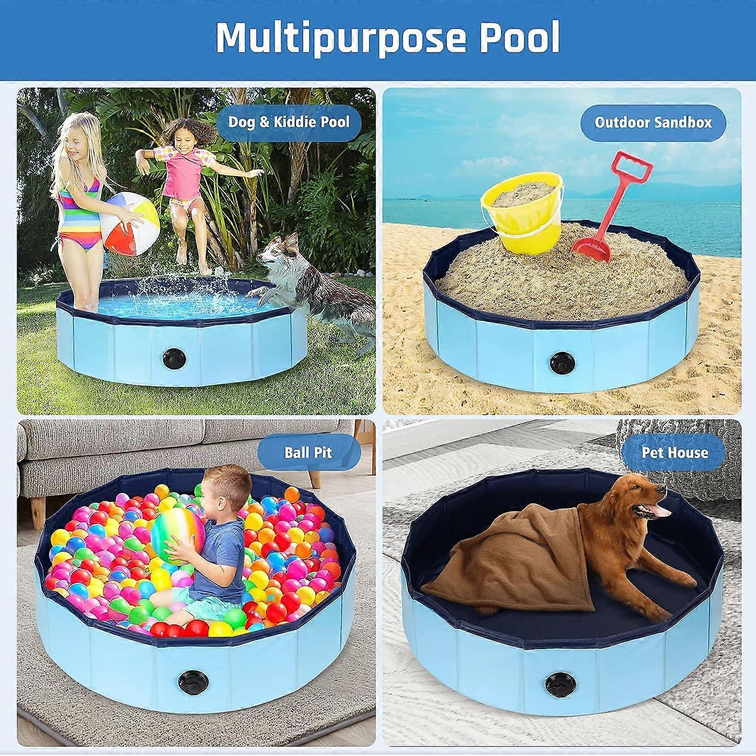Foldable Dog Pool, 63" Large Plastic Pool for Dogs Portable Swimming ...
