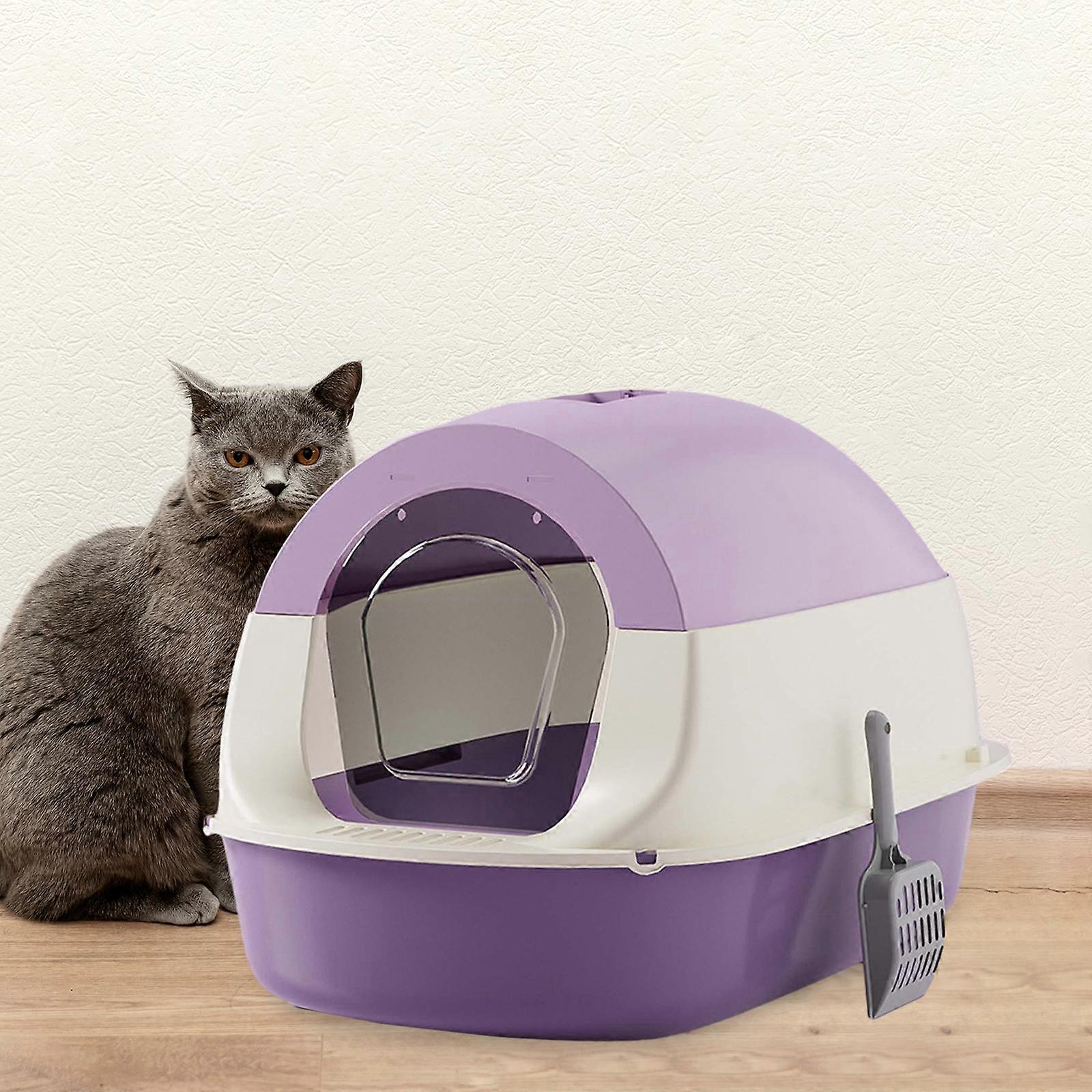 Hooded Cat Litter Box Kitten Potty with Front Door Pet Litter Box with ...