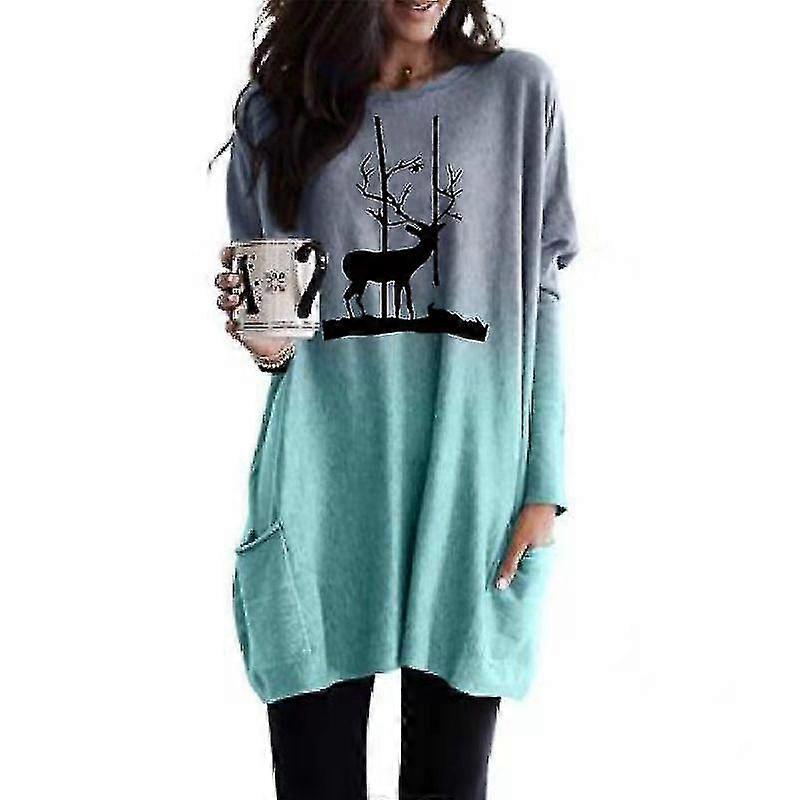 Women Oversized V-neck Christmas Gradient Pockets T-shirt Jumper Xmas ...