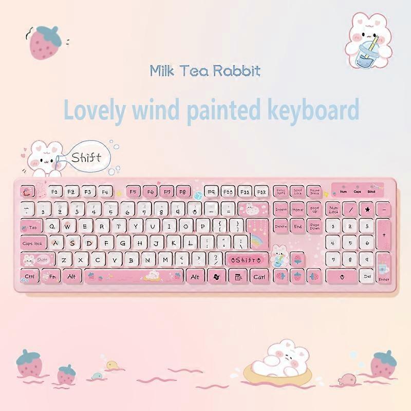 Kawaii wired keyboard milk tea rabbit cute pink cute chocolate wired ...