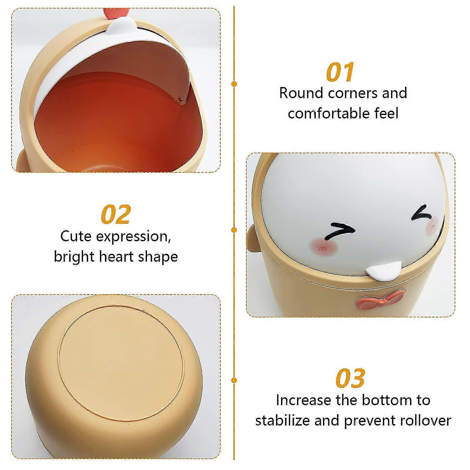 Mini Desktop Trash Can With Lid, Portable Cute Cartoon Style Trash Can ...