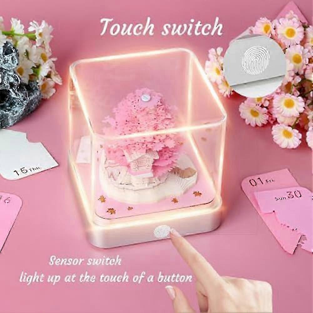 3d Notepad Desk Calendar With Lights, 2024 Calendar Sakura Tree 3d ...