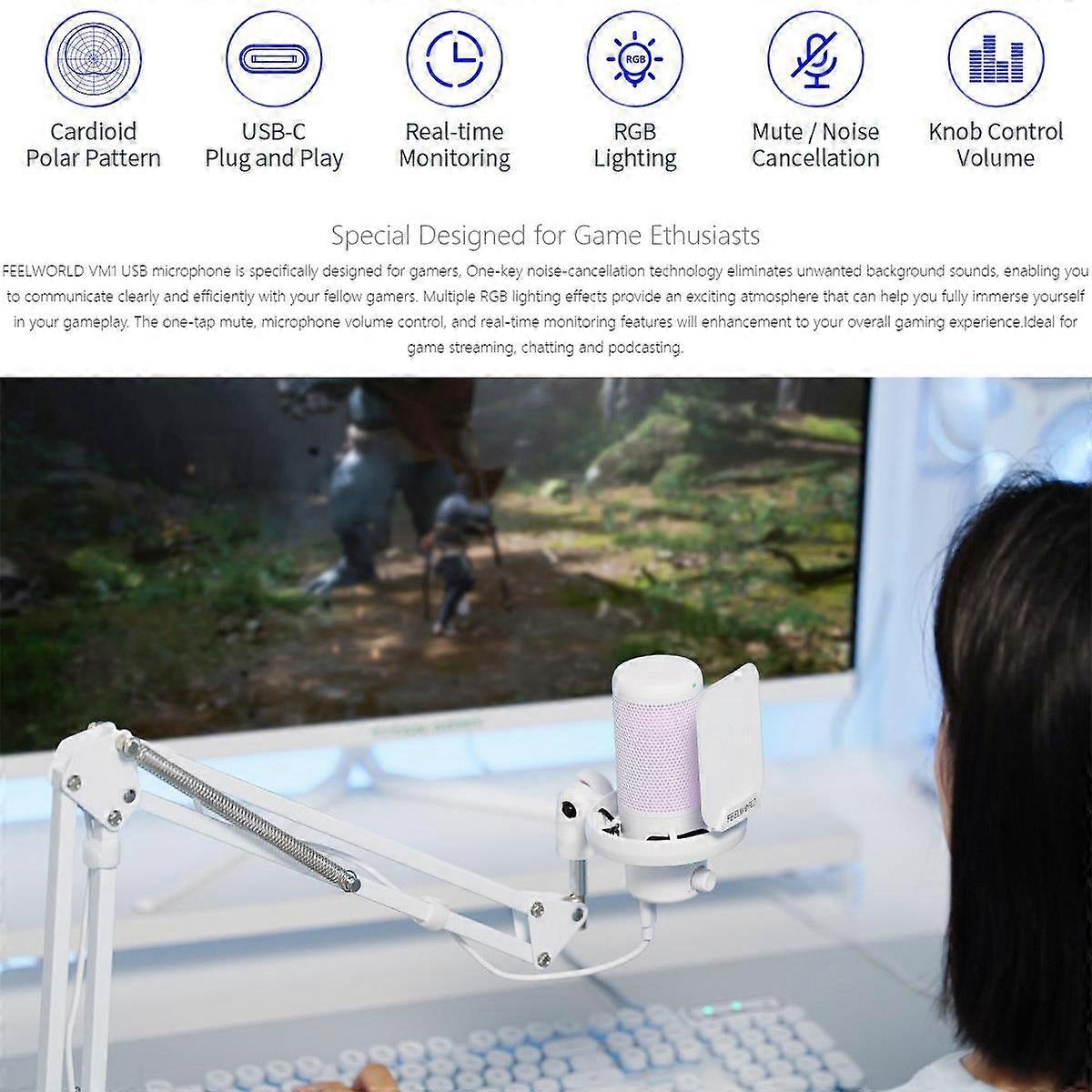 FEELWORLD VM1 USB Condenser Gaming Microphone for Streaming Noise ...