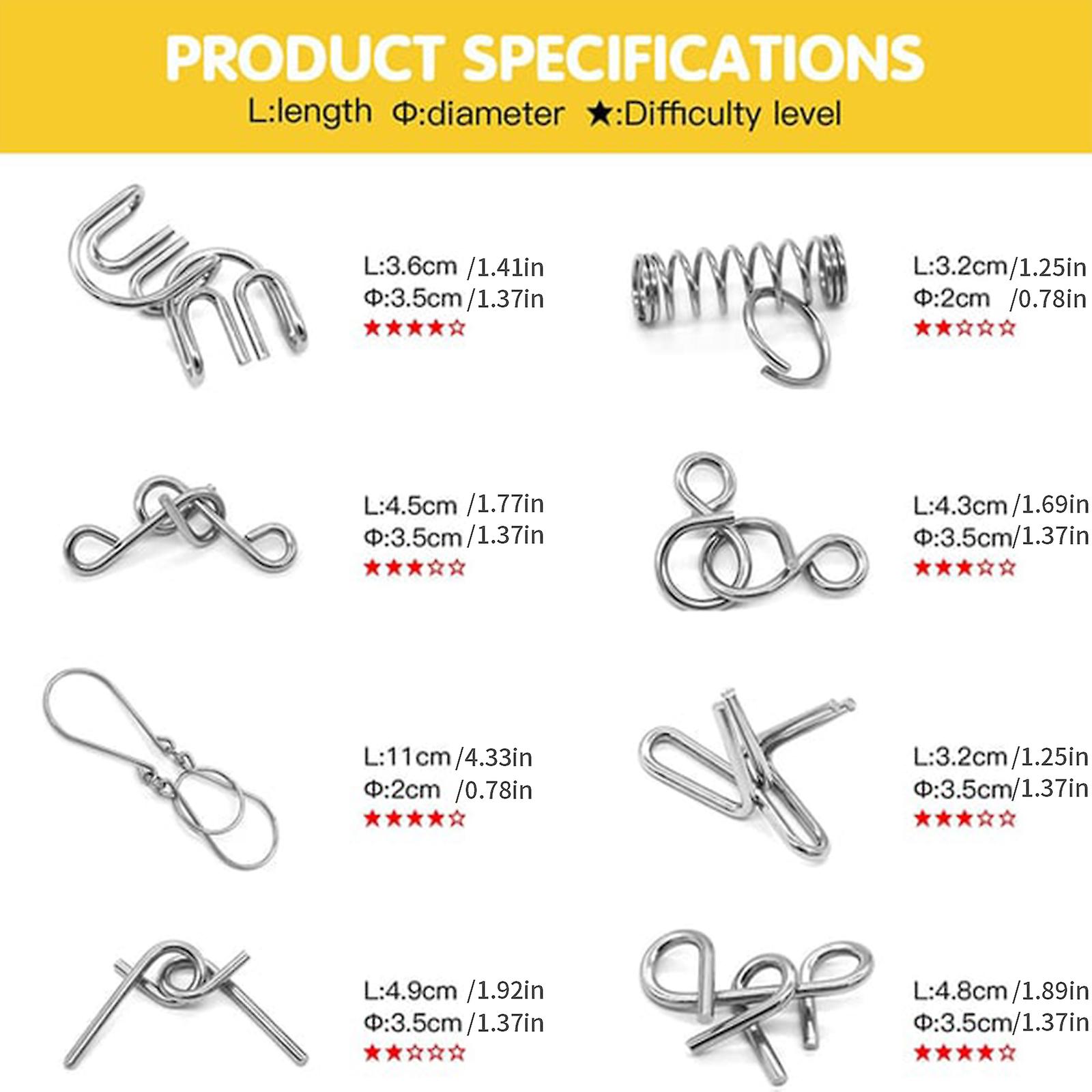 New Upgrade Metal Wire Puzzle Set of 8,Brain Teaser IQ Test ...