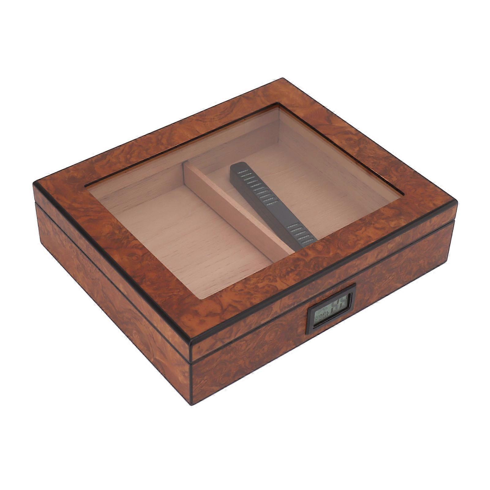 Portable Wooden Glass-Top Cigar Humidor Case with Honed Hygrometer ...