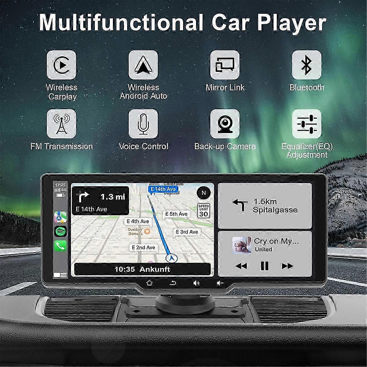 10.26in Portable Car Radio With Backup Camera, Wireless Dash Mount ...