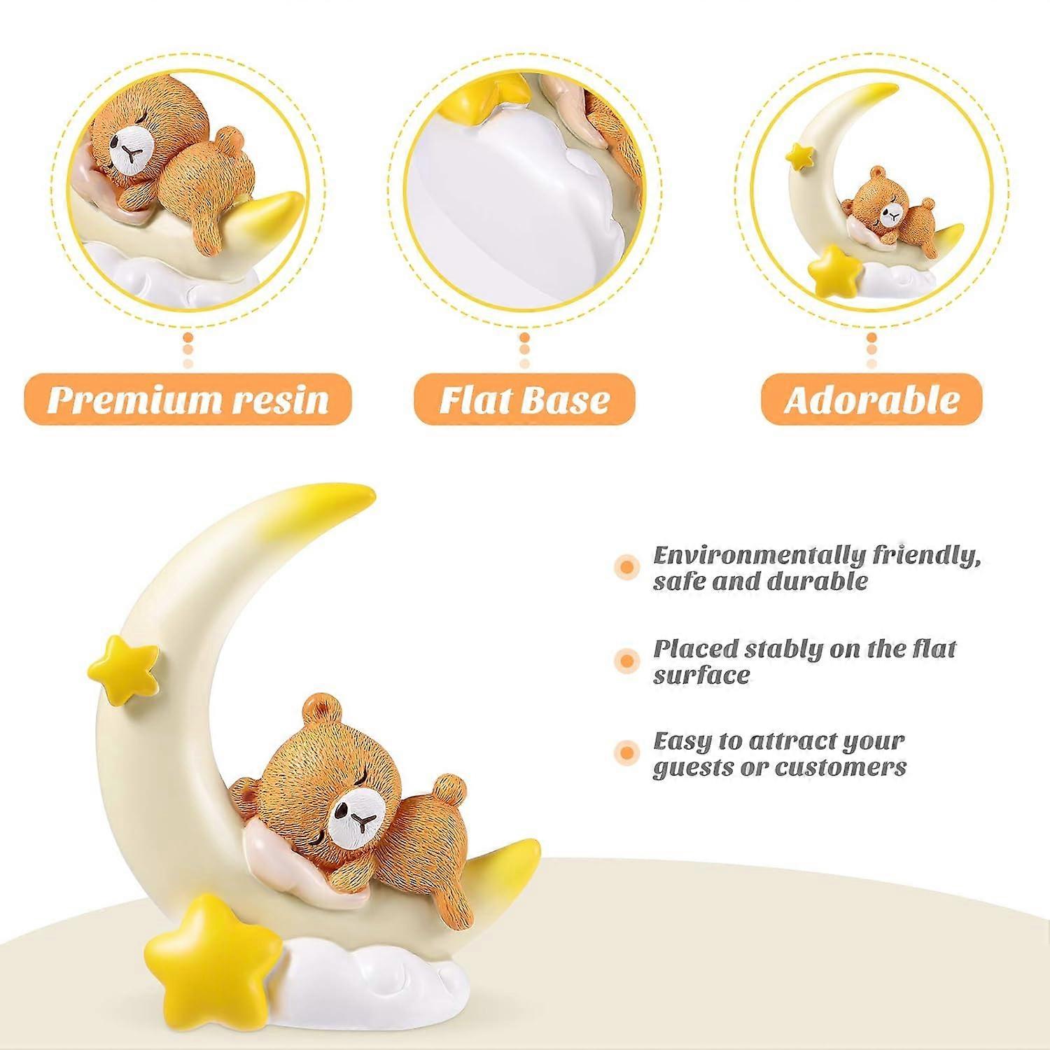 Bear And Moon Figurine Statue Baby Moon Cake Topper Birthday Cake ...