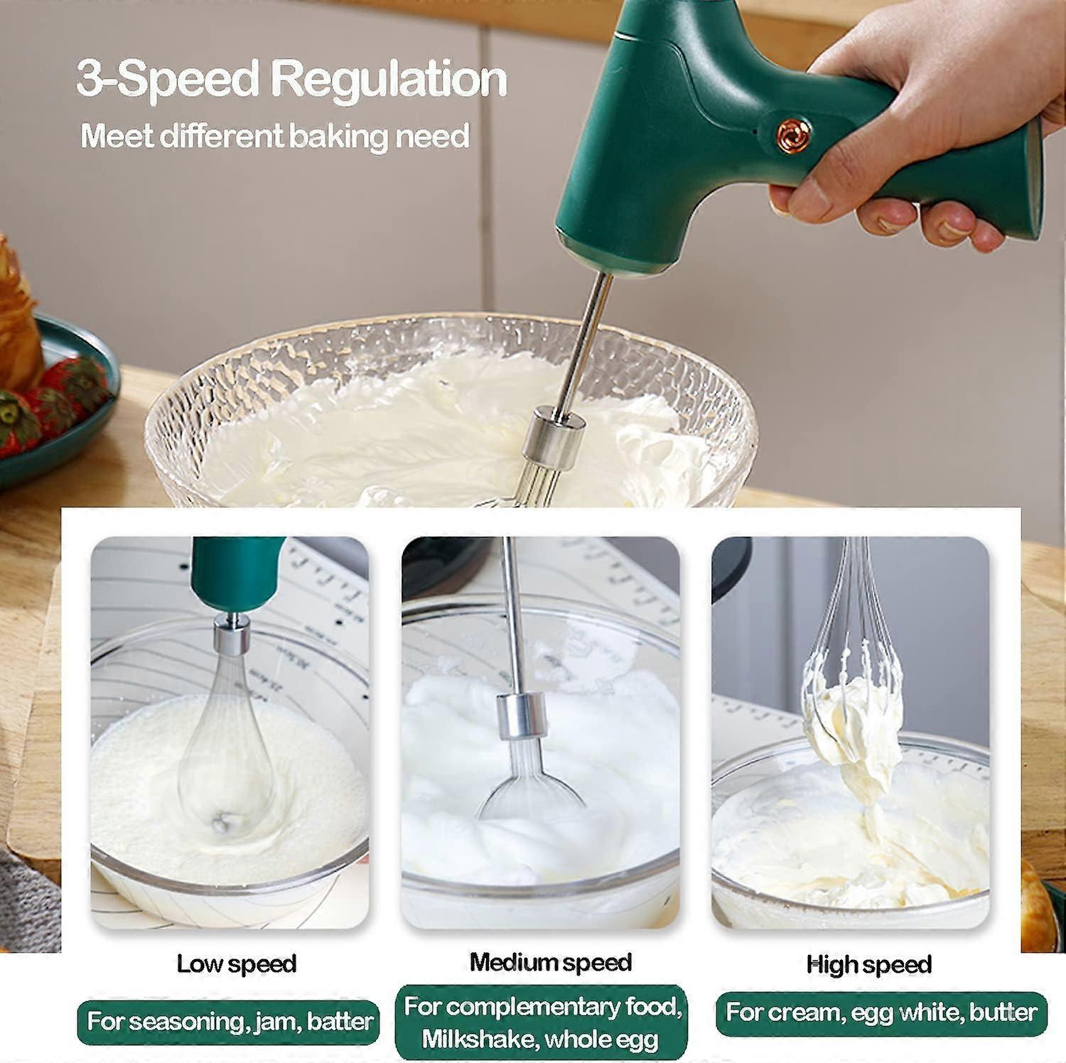 Electric Hand Egg Beater, USB Rechargeable, with 2 Detachable Whisks, 3 ...