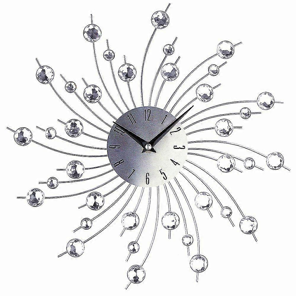 Sunburst Wall Clock Sparkling Bling Metallic Silver Flower Shaped Wall ...