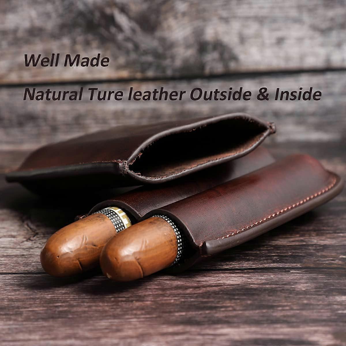 Cigar Travel Case for 2 Cigars Genuine Oil Leather Humidor Cigar Pouch ...