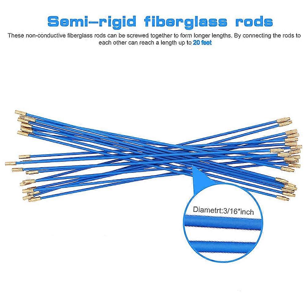 20 Feet Fiberglass Fish Tape Cable Rods,Electrical Wire Running Push ...