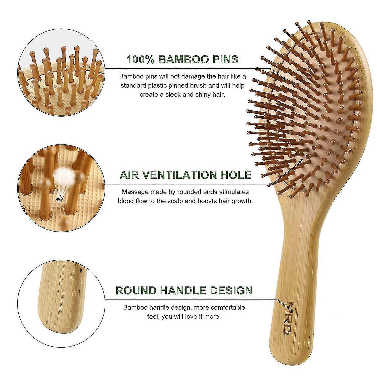 4 Pcs Bamboo Hair Brush&comb Set With Paddle Detangling Hairbrush Wide ...