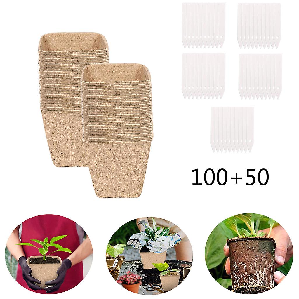 100pcs Pulp Peat Pots Cups With 50pcs Plant Labels Markers Kit For ...
