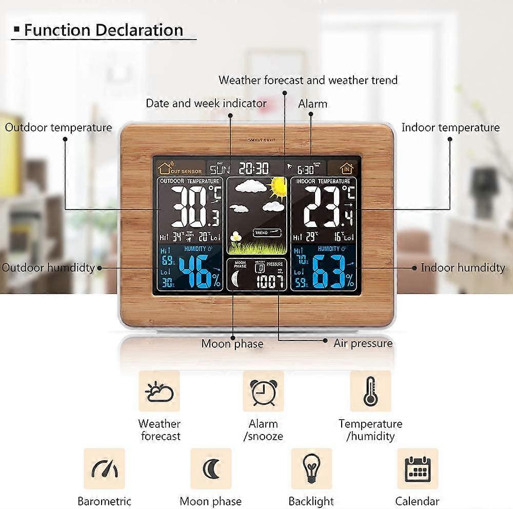 Wireless Weather Station Digital Colorful Weather Clock with Outdoor ...