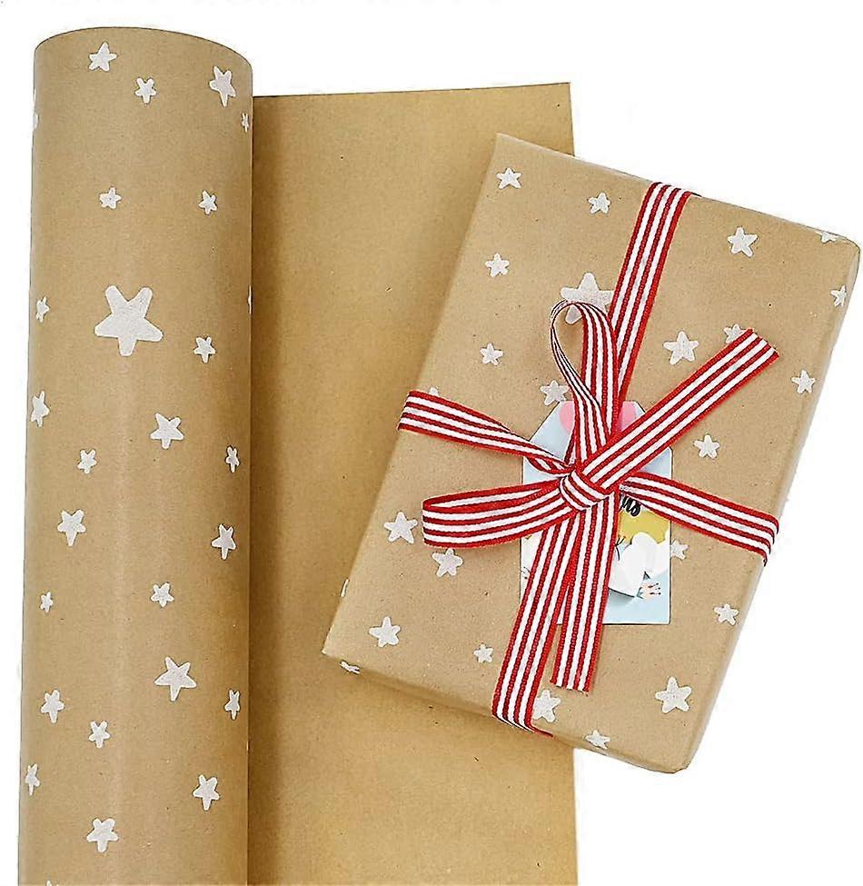 Kraft White Star Wrapping Paper Roll,100% Recyclable ECO Gift For ...