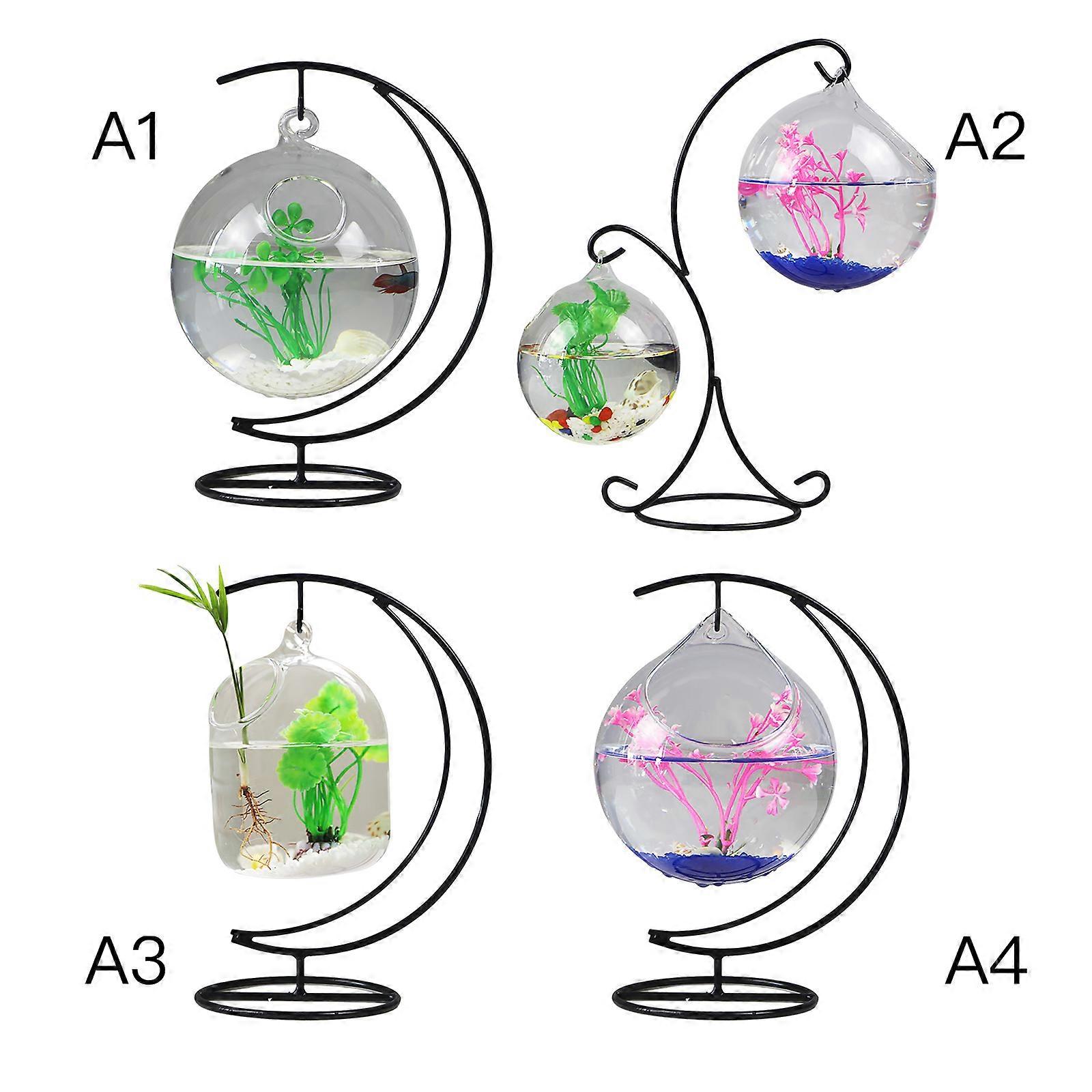 2023 NEW Desk Glass Hanging Fish Bowl Tank with Stand Fish Homes Small ...