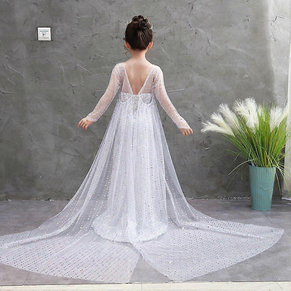 Blue Dress Set# Cosplay Elsa Dress Girls Sequins Party White Gowns Snow ...