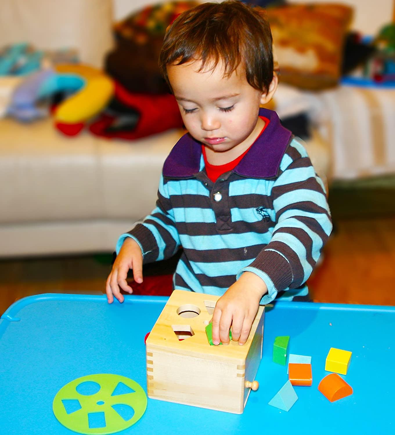 Wooden Shape Sorter - Sorting Box With Latch Lock - Rotating Wheel ...