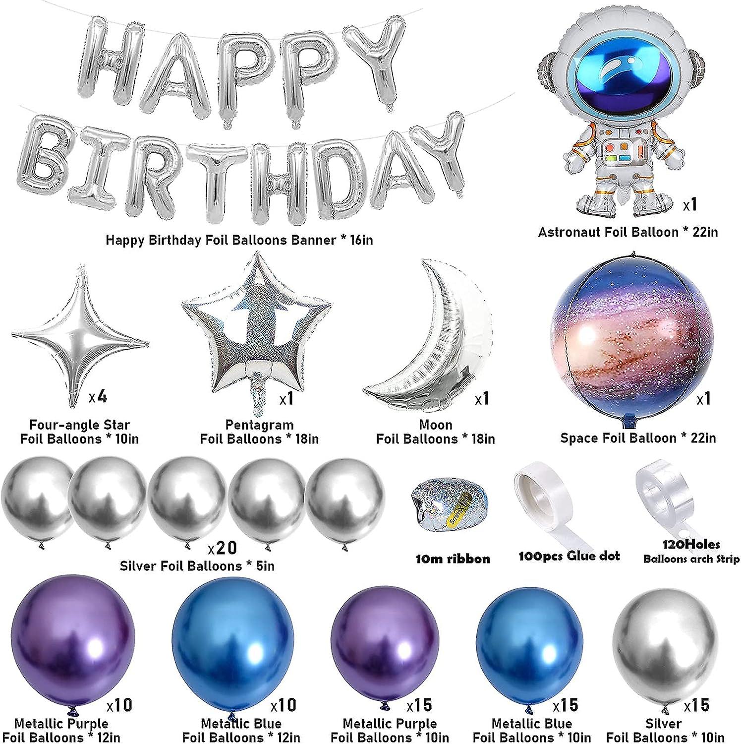 109pcs Outer Space Birthday Party Decoration Metallic Balloon Garland ...