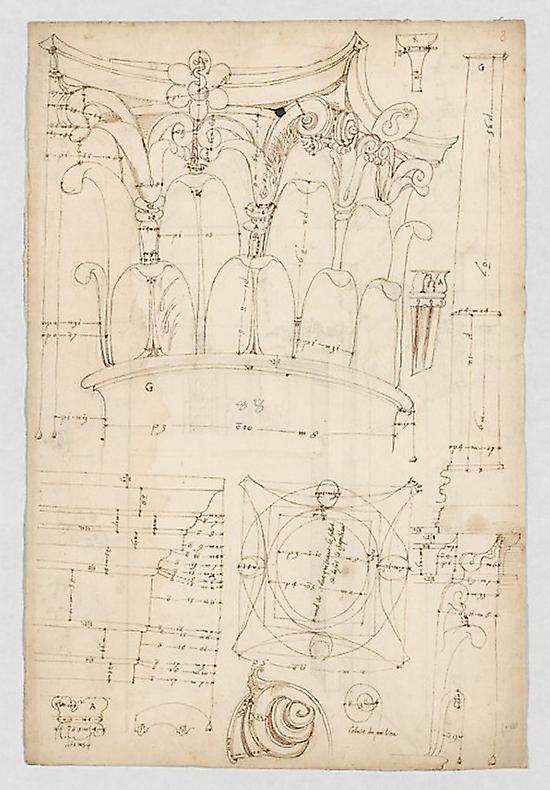 Pantheon, portico, Corinthian column capital, projection, plan, and ...
