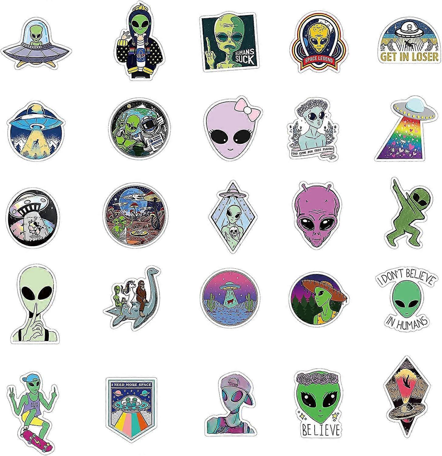 Alien Themed Stickers 50 Sheets, Cool Ufo Vinyl Decal, Waterproof ...