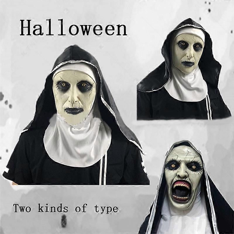 Scary Nun Mask Costume Horror Nun Full Head Mask With Scarf Adult ...