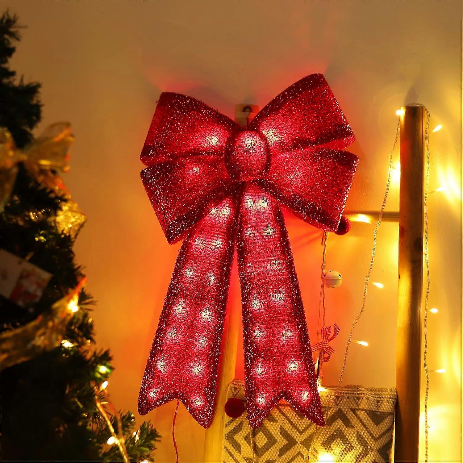 Red Christmas Bows with LED Lights,Christmas Tree Decoration Wreath Bow ...