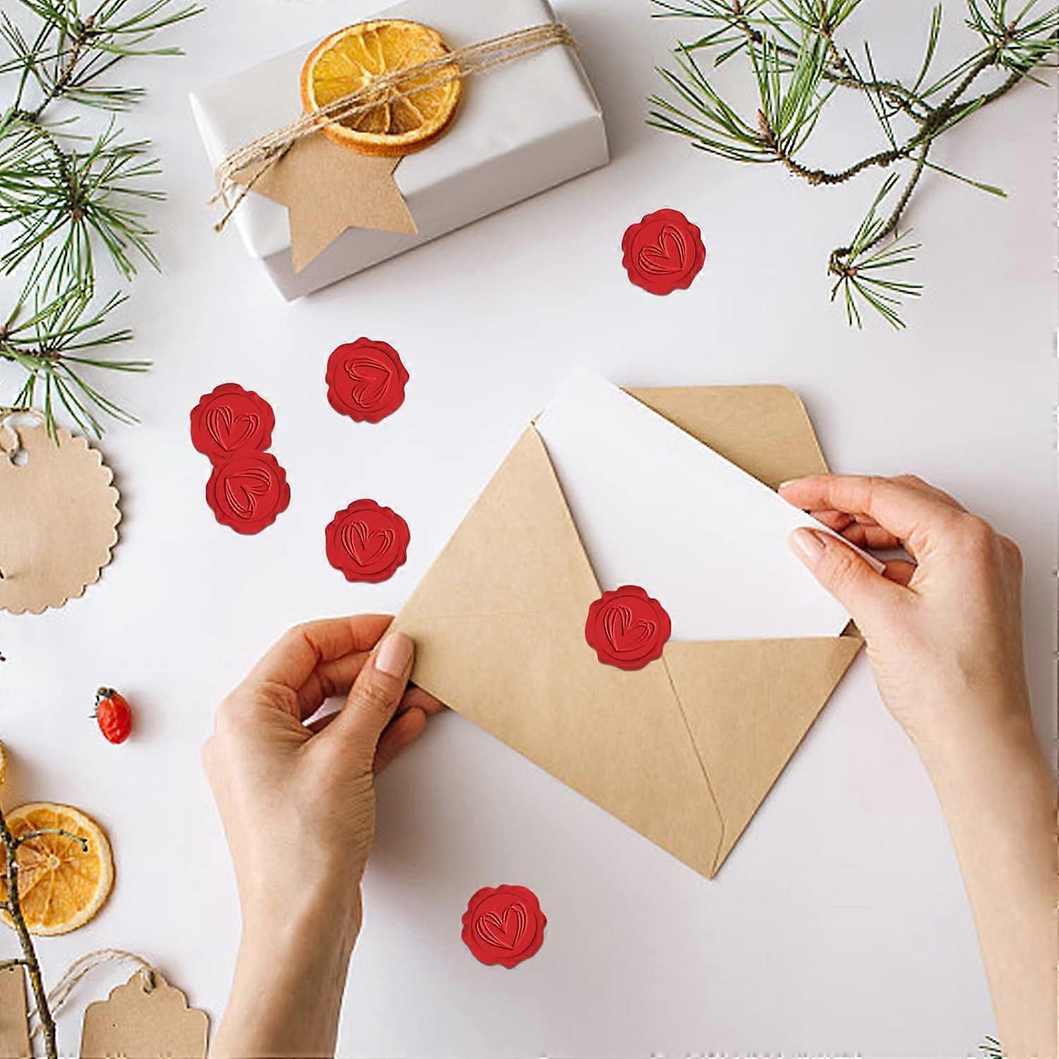 50 Pcs Red Love Wax Seal Stickers Overlapping Heart Shape Seals 3cm ...