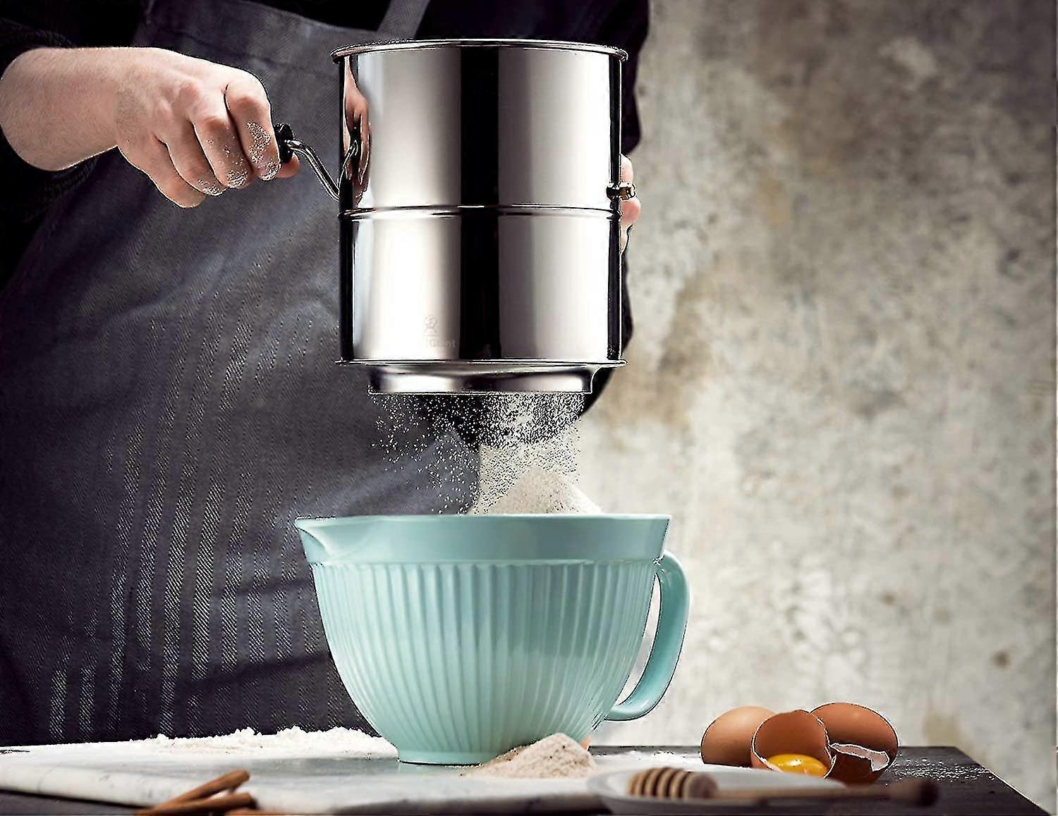 Flour Sifter 8 Cup Stainless Steel Rotary Hand Crank, Baking Sugar ...