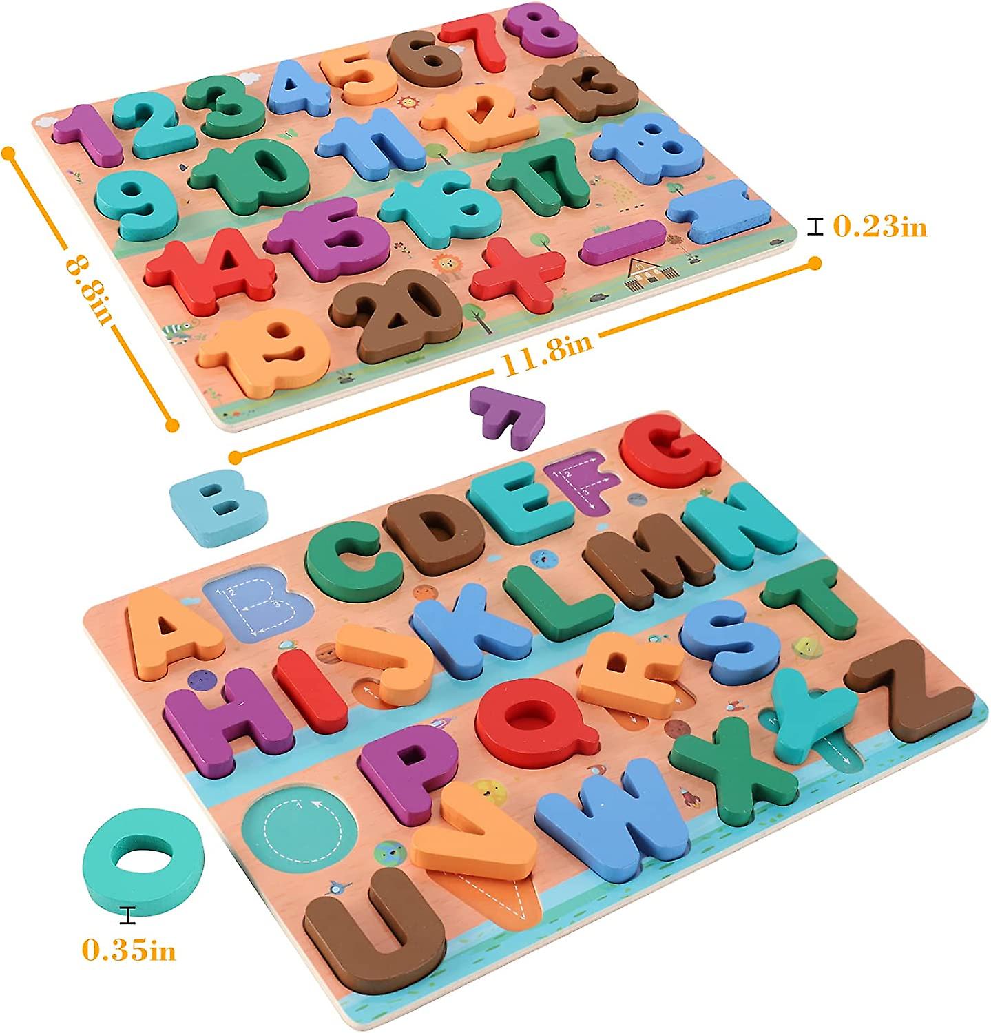 Wooden Alphabet and Number Puzzles (2 Pack), Toddler Puzzles Toys ...