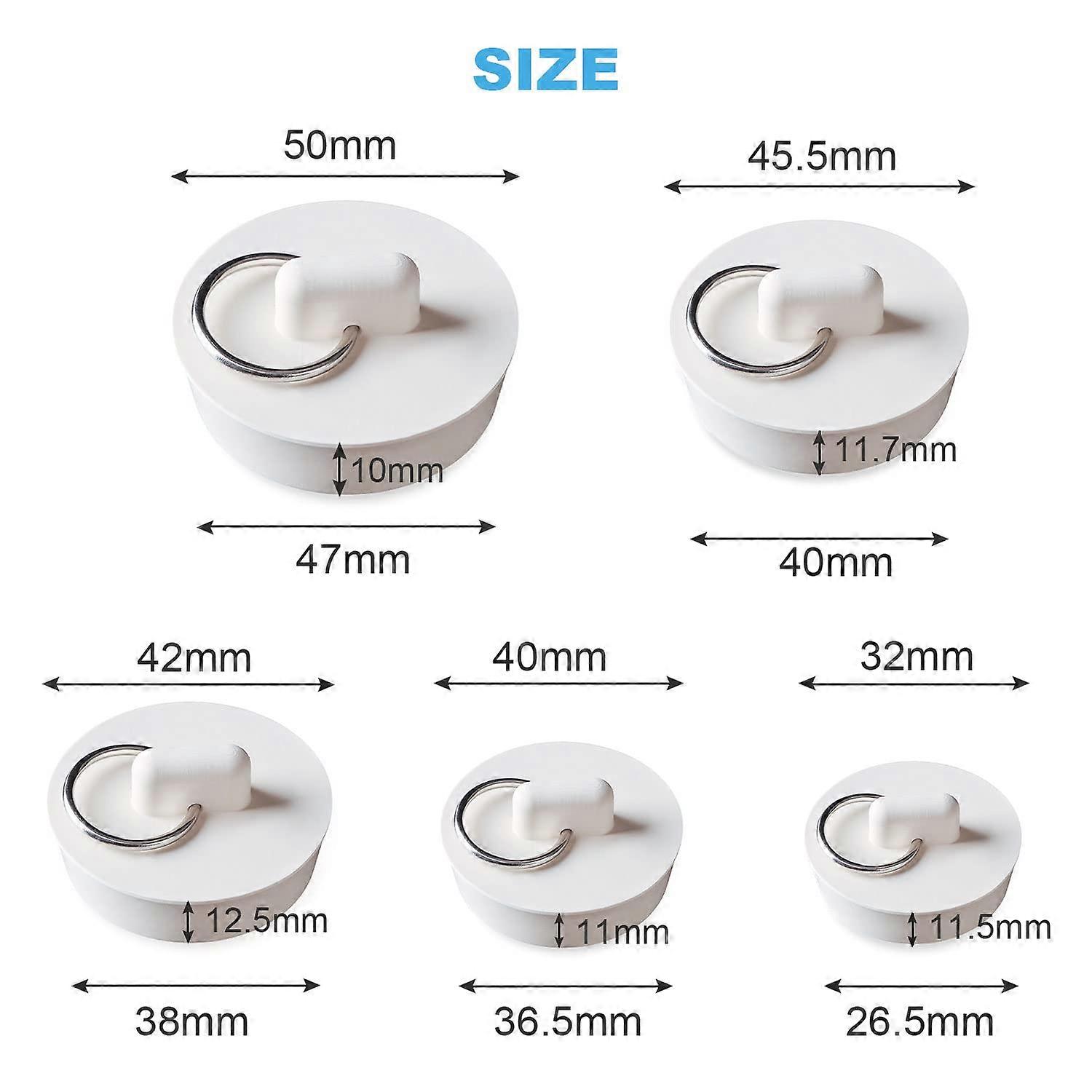 5 Pieces Bathtub Stopper Rubber Sink Stopper 5 Sizes White Sink Drain ...