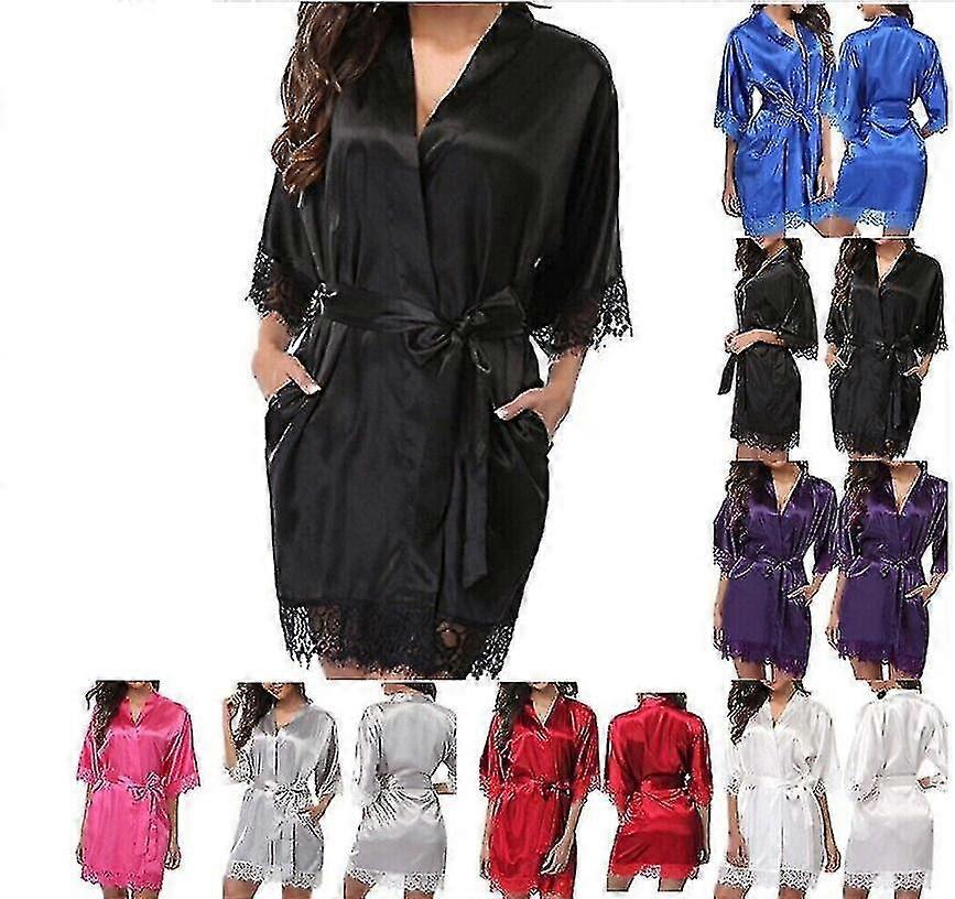Satin Robe Wedding Bride Bridesmaid Kimono Dressing Gown Sleepwear ...