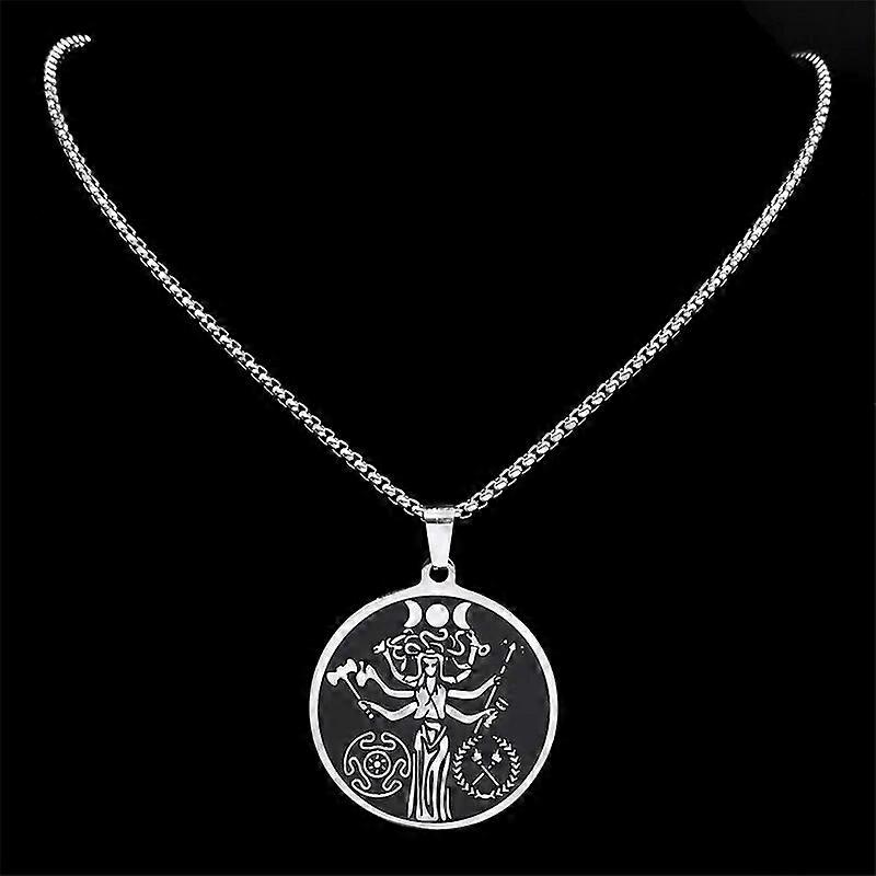 Witch Triple Moon Goddess Hecate Necklace for Women Men Stainless Steel ...