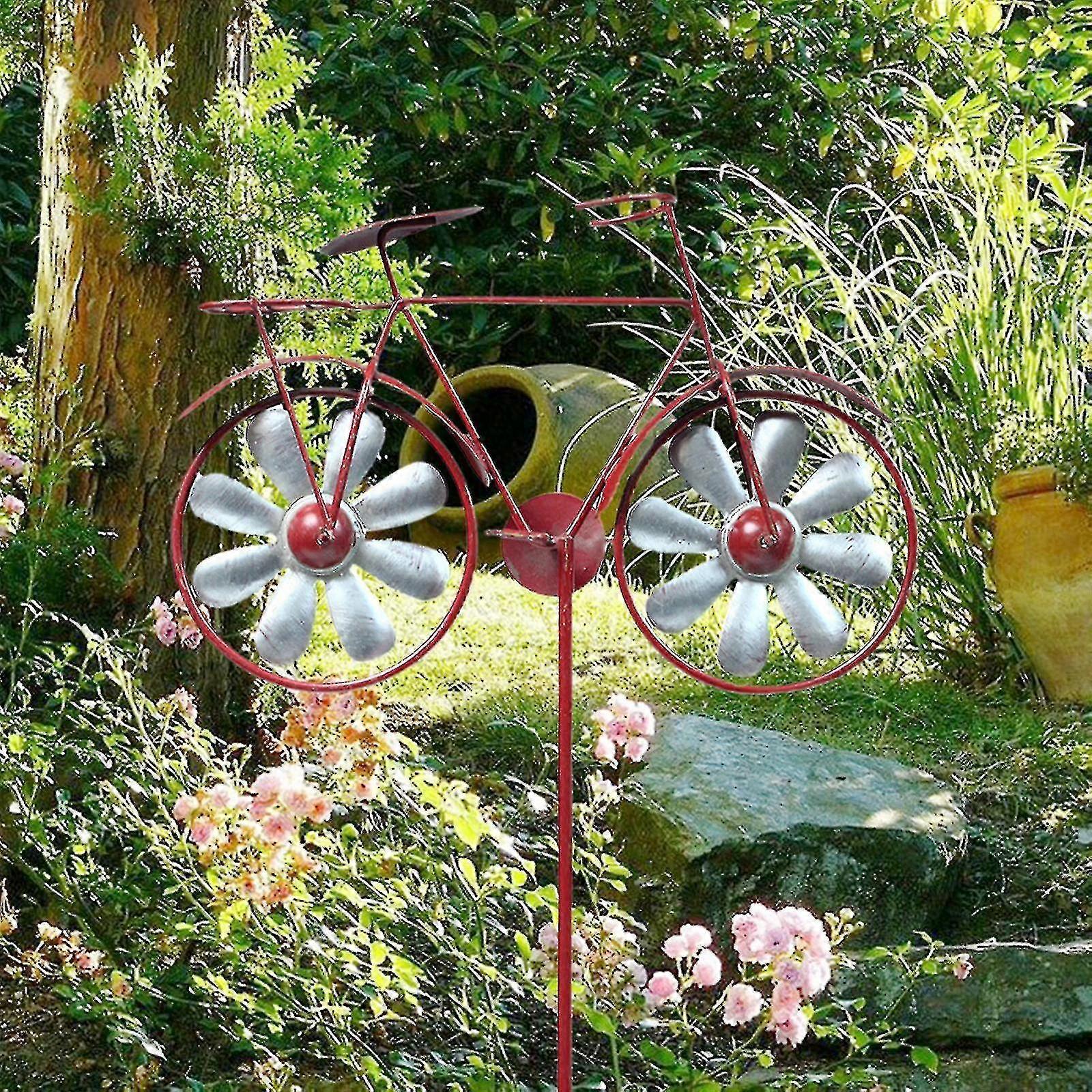 Iron Garden Windmills Patio Stake Bicycle Wind Spinner For Yard Outdoor ...