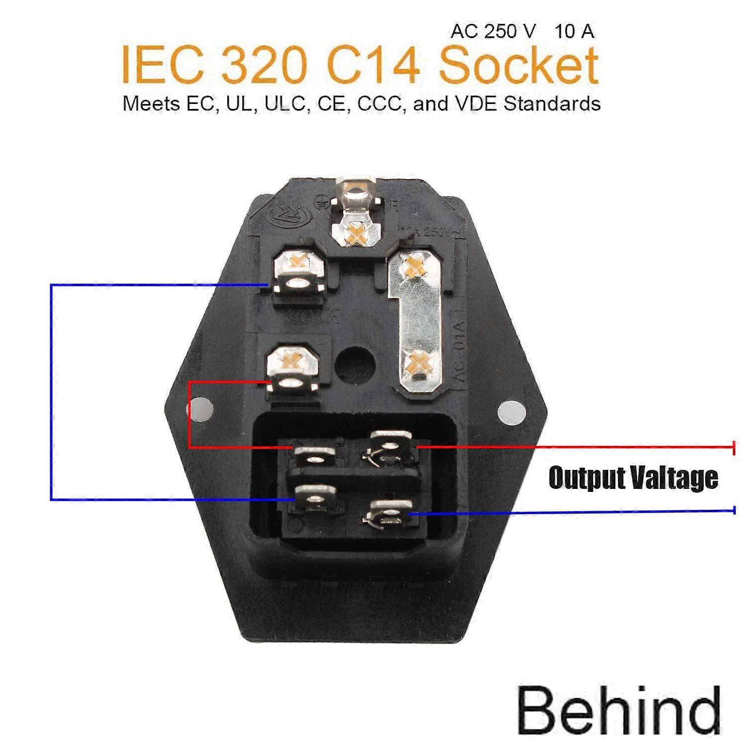IEC 320 C14 Adapter Connector, Flush Mount Connector 220-250V/10A Flush Plug with Switch IEC ...