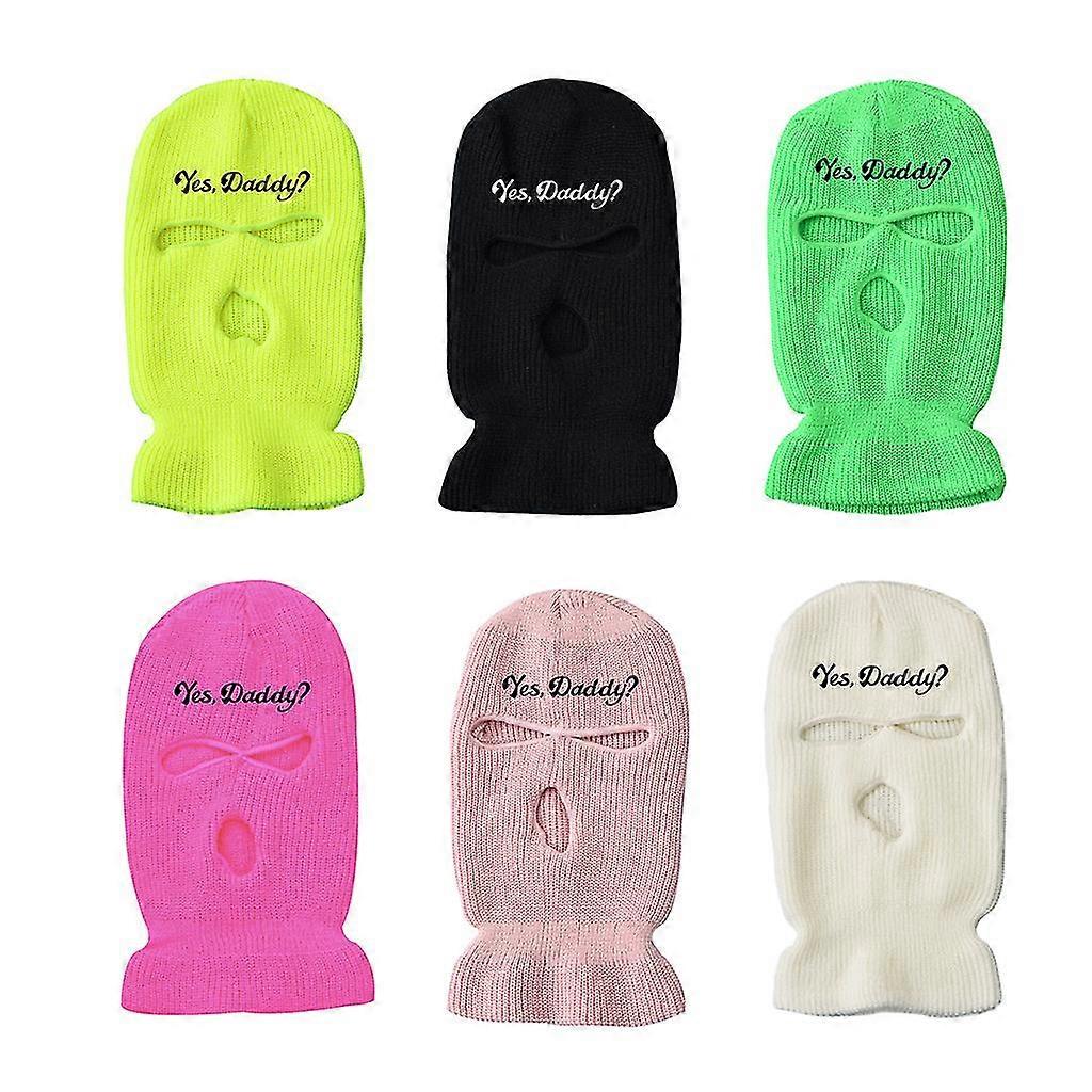 3 Hole Mask Knit Full Face Mask Yes Daddy Knitted Hat Winter Balaclava ...